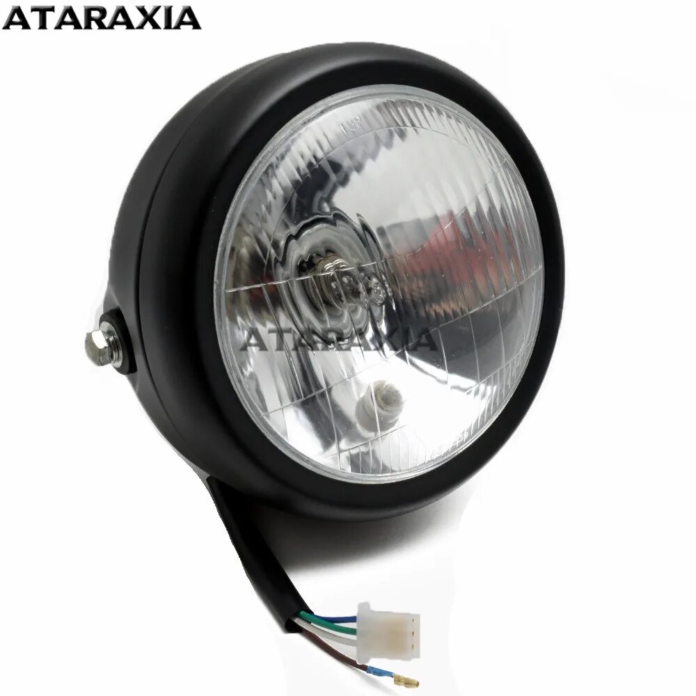 Мотоциклетная ретро металлическая сетка 35 Вт галогенная передняя фара, кронштейн для фары, комплекты масок для CG125 GN125 Harley Cafe Racer Honda Черный, Clear Headlight