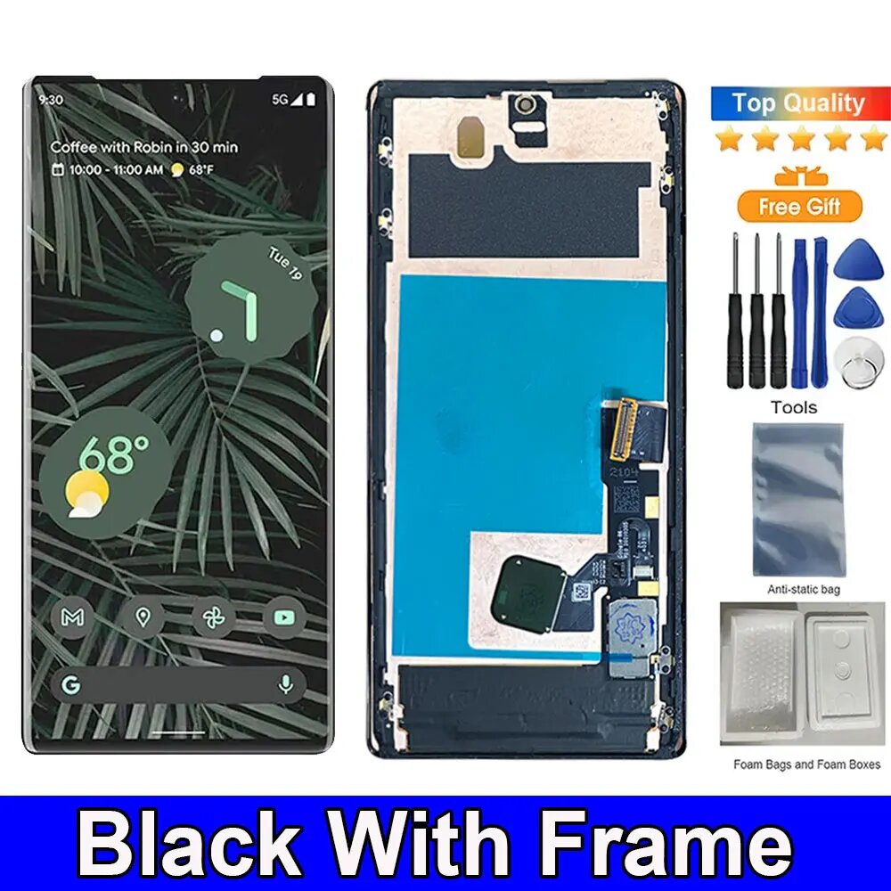 6,7-дюймовый оригинальный AMOLED-дисплей для Google Pixel 6 Pro GLUOG, G8VOU, GF5KQ с рамкой, дигитайзер сенсорного экрана в сборе, замена Black With Frame