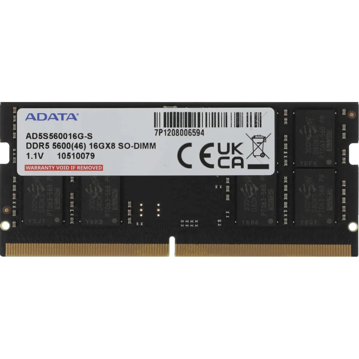 Модуль памяти ADATA 16GB 5600 MHz DDR5 SODIMM AD5S560016G-S Non-ECC, CL46-45-45, 1.1V