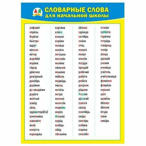 Плакат А2 "Словарные слова для начальной школы" 070.964 "Мир поздравлений"