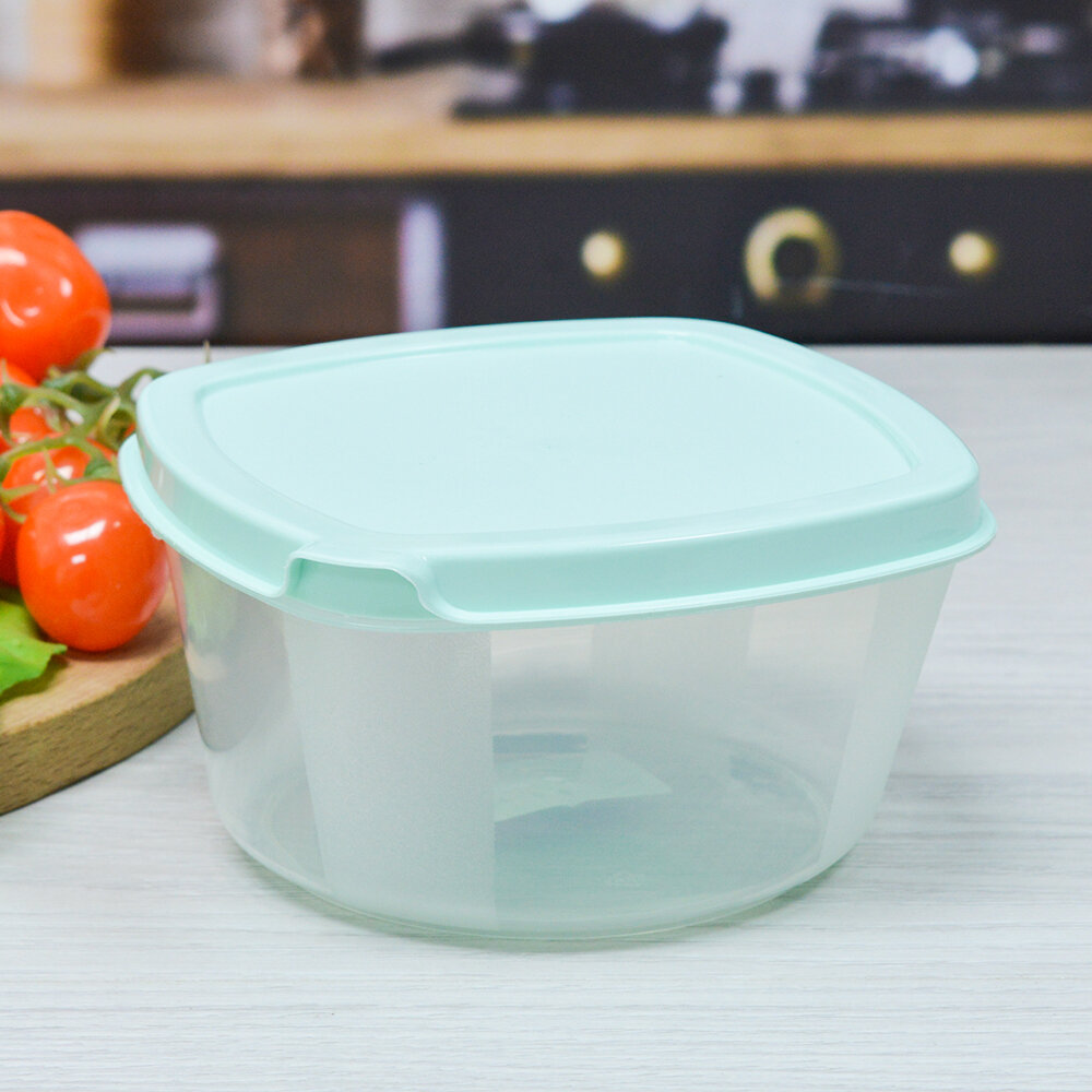 Контейнер пластиковый овальный 800 мл, прозрачный с крышкой мятного цвета, удобный для хранения продуктов