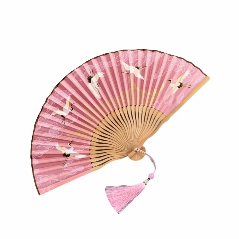 Старинный Веер из Коричневой Кости с Фигуркой Жуйхэ-Розовый