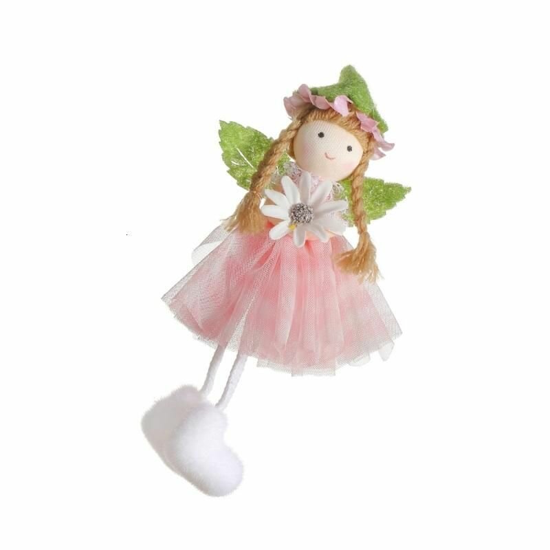 Подвеска для девочки-ангела с маленькой юбкой в клетку цветком маргаритки руке-розовый