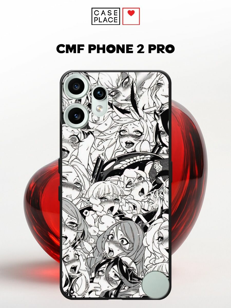 Черный матовый чехол на CMF Phone 2 pro / СМФ Фон 2 Про с принтом Ахегао манга тян