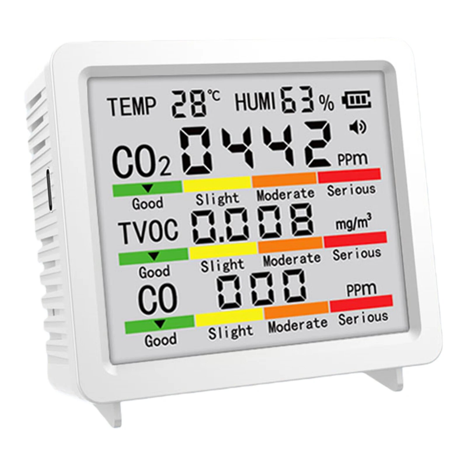 Портативный анализатор воздуха White, CO2, TVOC, CO, Temp, Humi