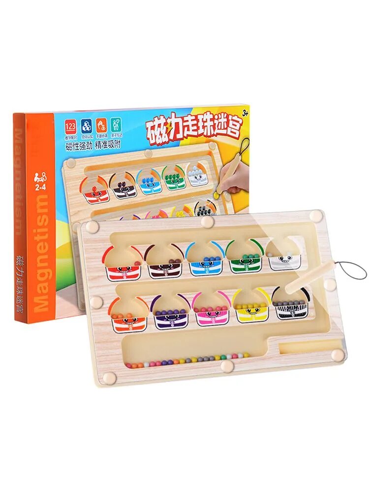 Деревянный магнитный лабиринт с магнитными шариками "сумка"/детская настольная игрушка для мелкой моторики/математические игрушки сортировки цветов