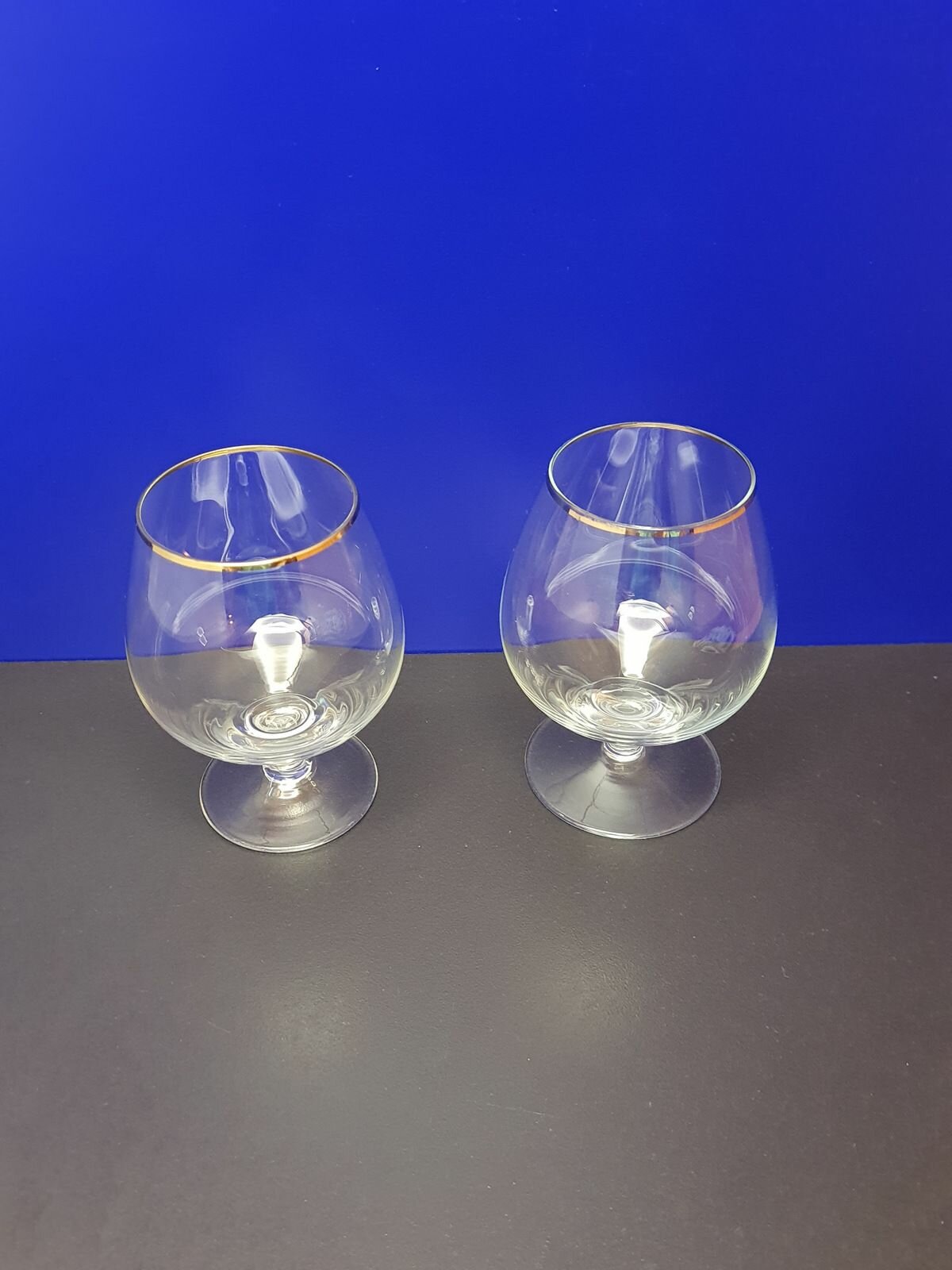 Бокалы винные, набор из 2 шт, стекло, золоченая обводка, 250 мл, винтаж СССР, 70-80е гг.