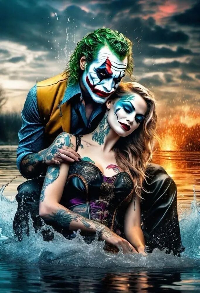 Алмазная Картина "джокер И Харли Квинн" 5D Круглый Бриллиант 40х50 См.