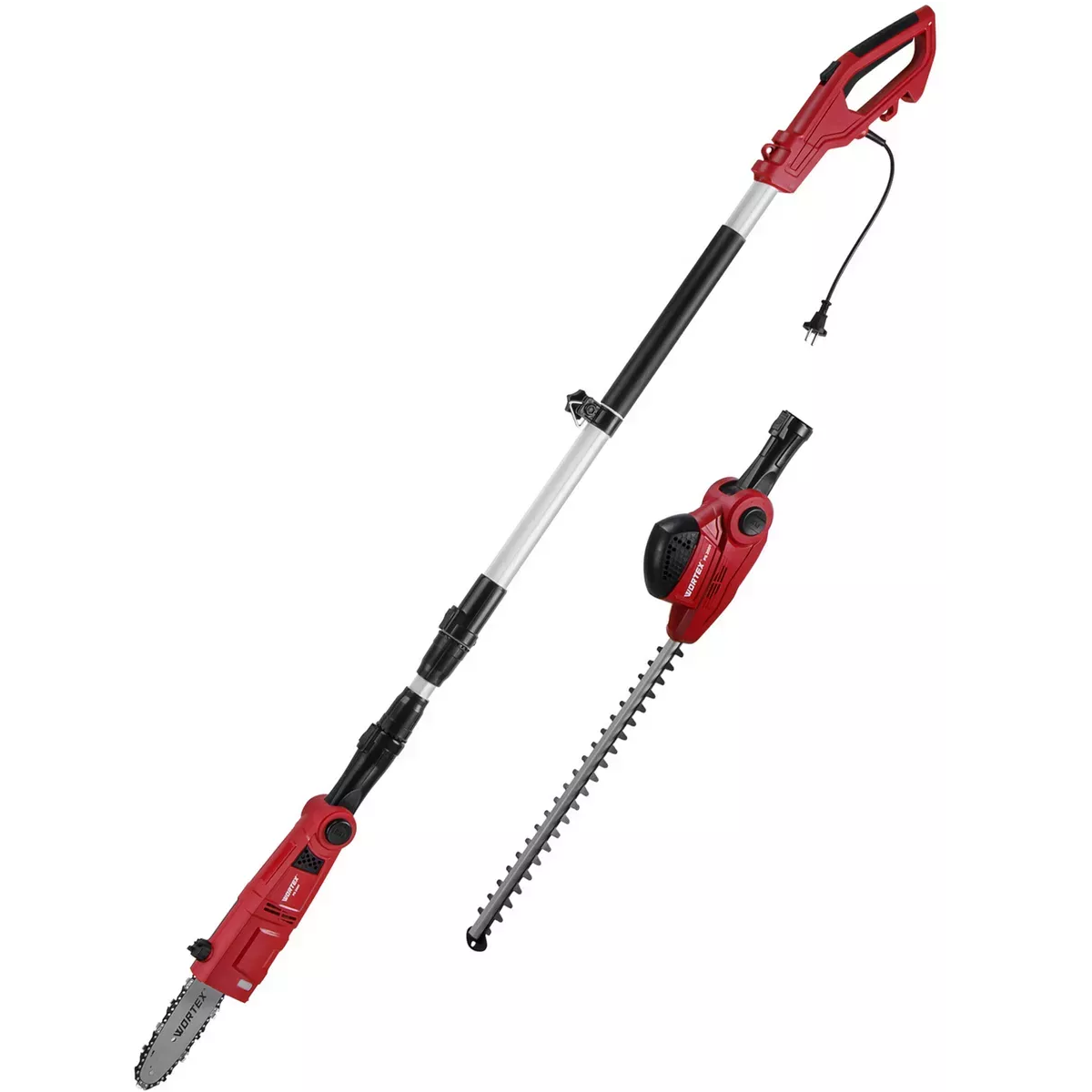 Высоторез Wortex PS 2001 + насадка-кусторез в кор, 750 Вт, автосмазка, телескоп. штанга, красный