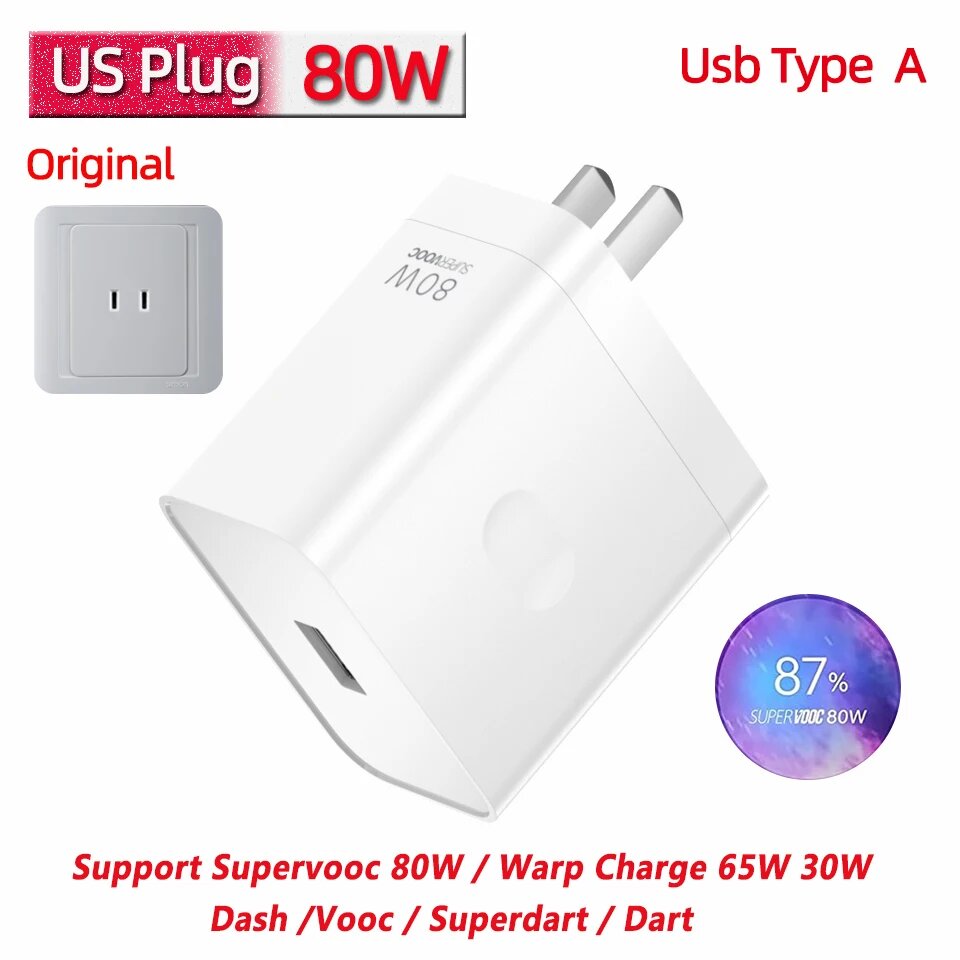 Оригинальное зарядное устройство Oneplus, 100 Вт, адаптер Supervooc 80w US charger, only charger