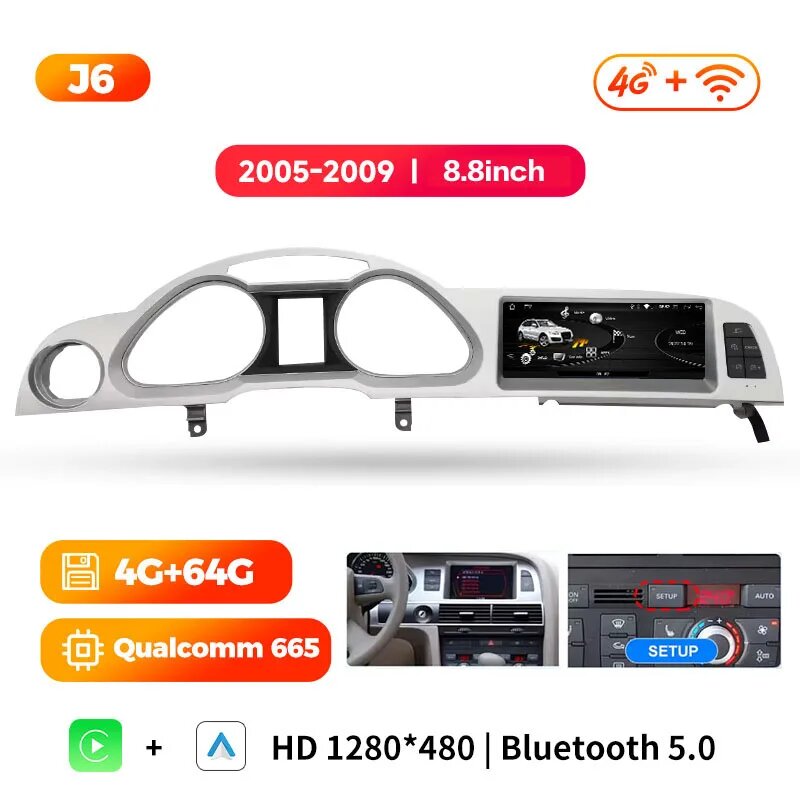 Беспроводной Android CarPlay для Audi A6 C6 4f 2005-2011 MMI 2G 3G GPS J6 4G 64G MMI 2G