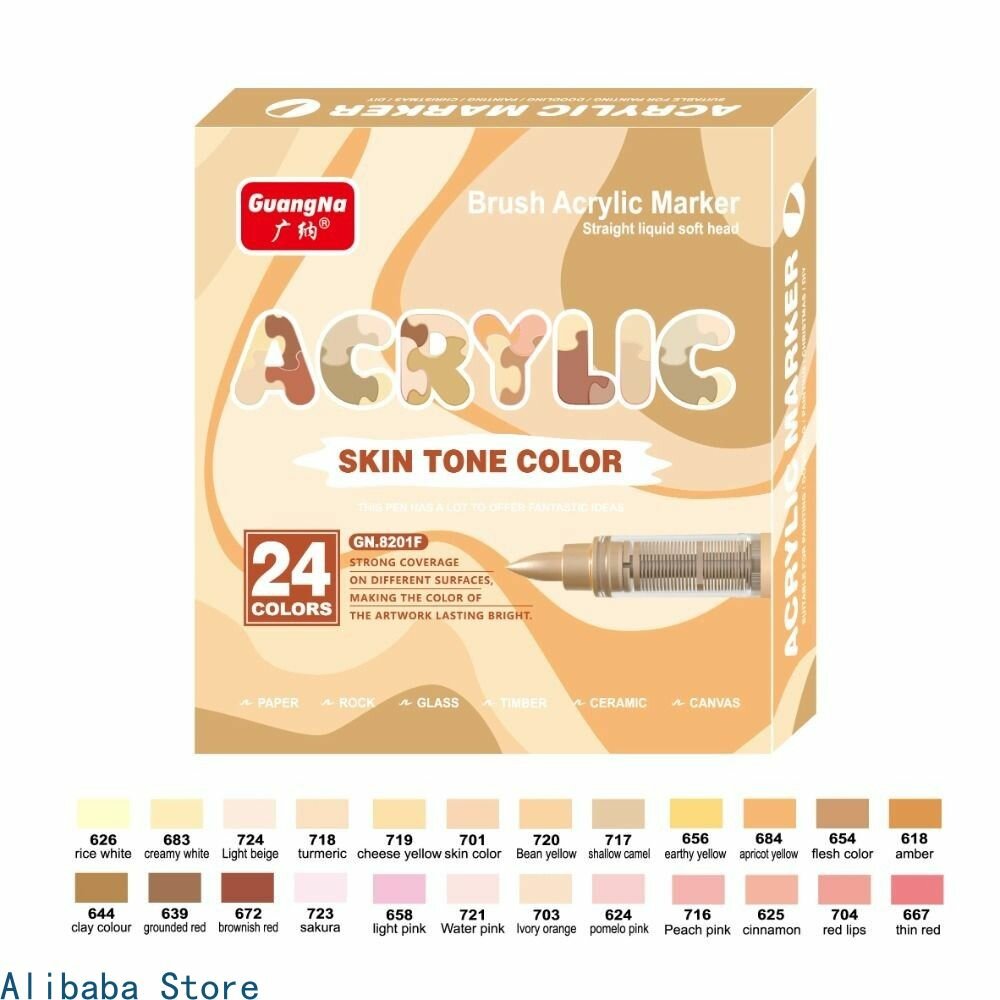 Набор из 24 акриловых маркеров цвета кожи и макаронных цветов, художественные маркеры