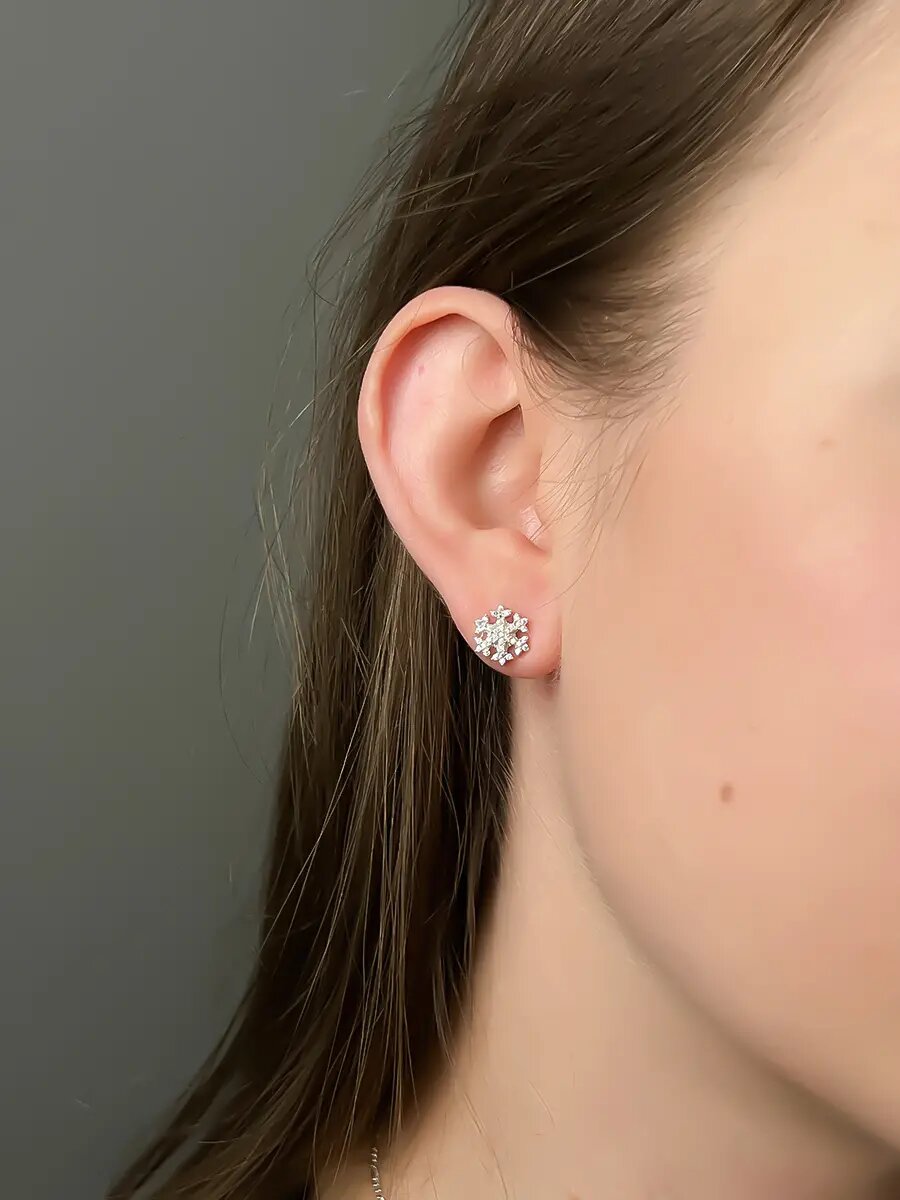 Серьги пусеты, серебро, 925 проба, родирование, фианит