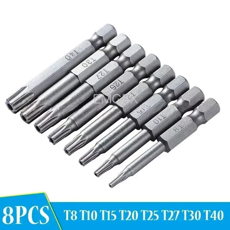 Шестигранная бита с хвостовиком 1/4 дюйма, 8 шт, отвертка Torx, сверлильная головка, винтовой ключ 50 мм, набор магнитных звездообразных ключей T8 T10 T20 T25 T27 T30 T40