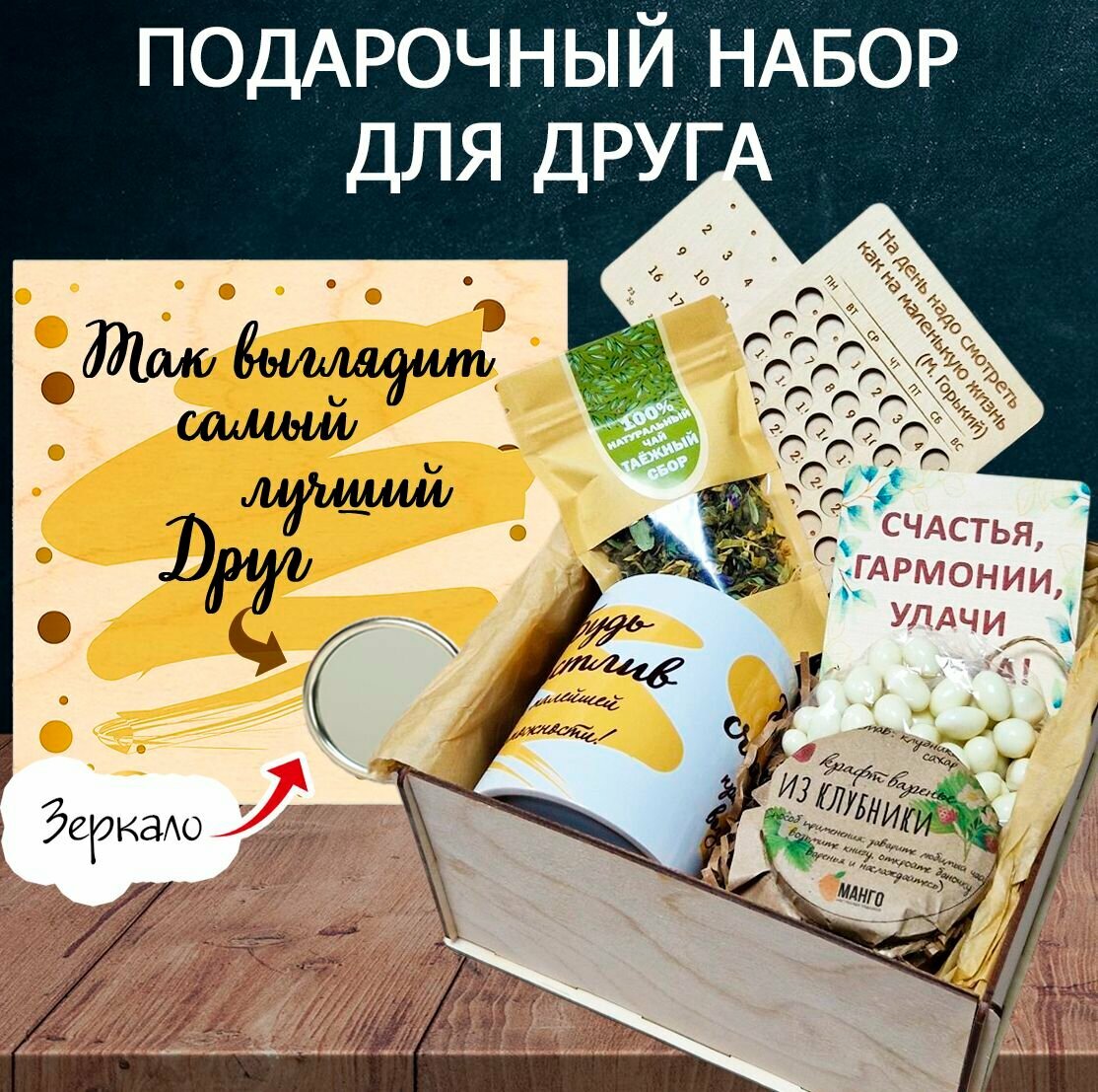 Подарочный набор "Так выглядит самый лучший Друг" / Подарок для Друга /Бокс с зеркалом на крышке