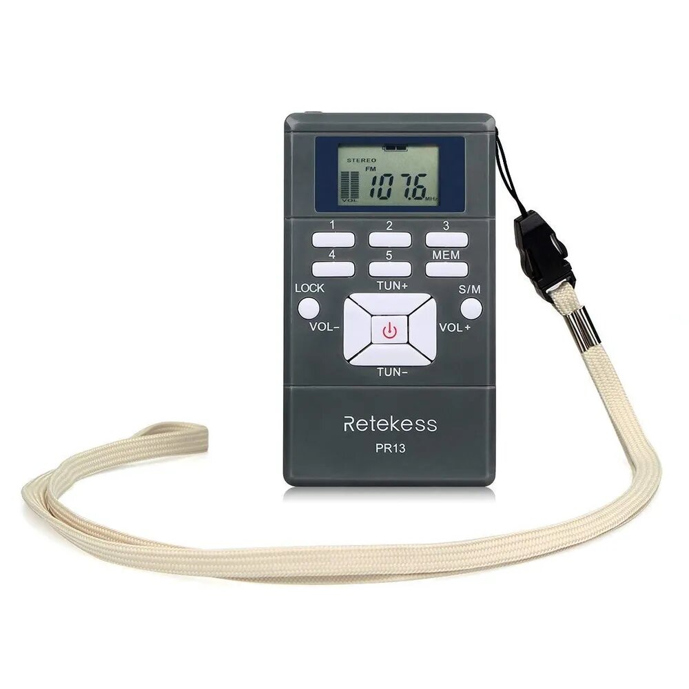 Retekess PR13 Магнитола портативная цифровая FM/AM, стерео, питание от батареек, карманный размер, серый — фото 1