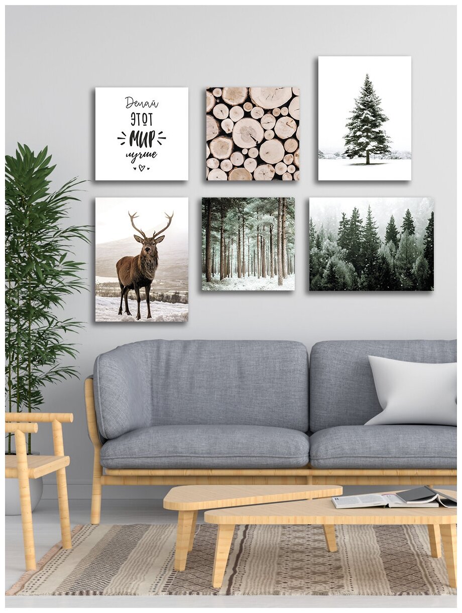 Картины на холсте с подрамником LOFTime олень зеленый ЛЕС 6 шт К-308-3040