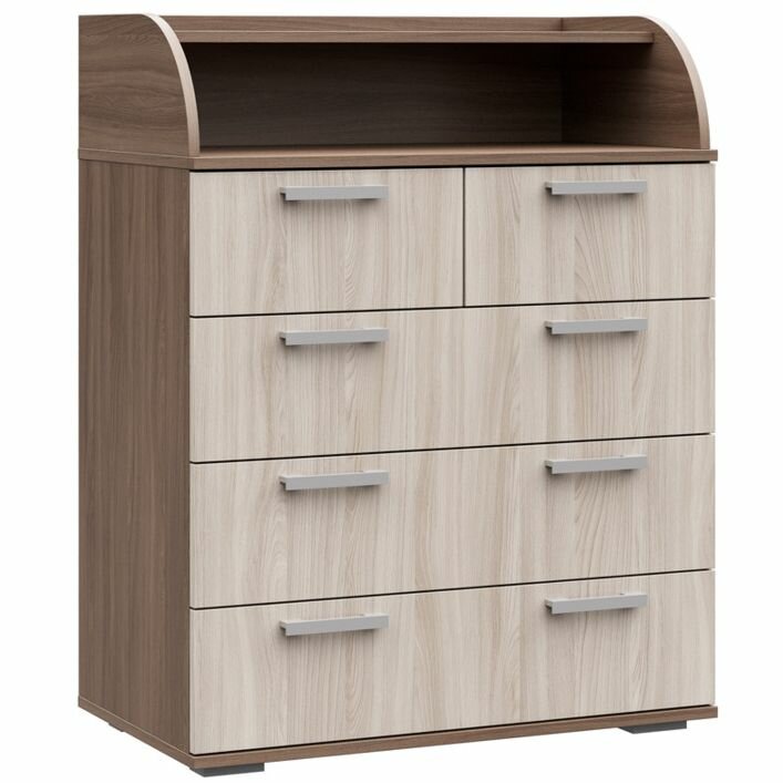 Комод для одежды и вещей с ящиками, в спальню или прихожую, деревянный под телевизор 80см Ясень шимо темный/светлый