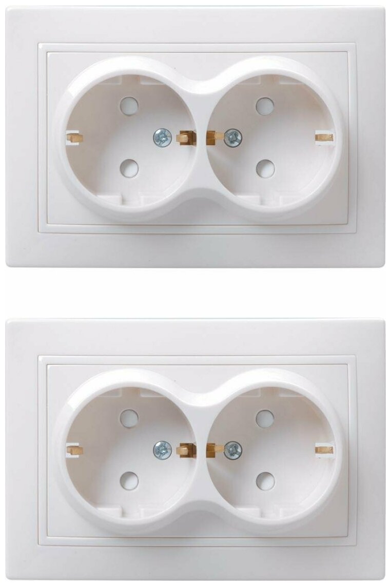 Розетка IEK Кварта двойная с заземлением с защитными шторками белая (комплект из 2 шт)