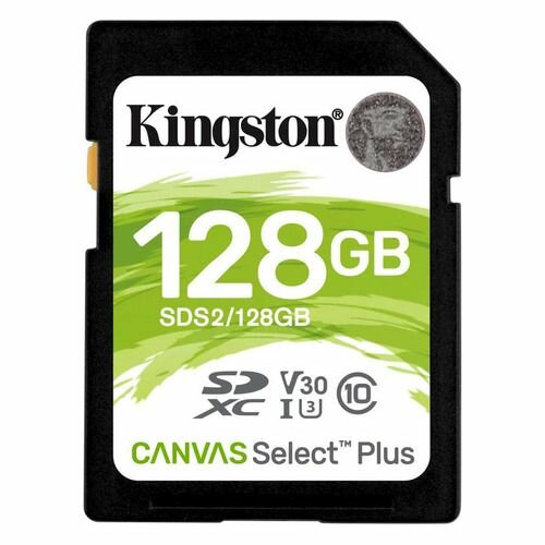 Карта памяти SDXC UHS-I U3 Kingston Canvas Select Plus 128 ГБ, 100 МБ/с, Class 10, SDS2/128GB, 1 шт, без адаптера