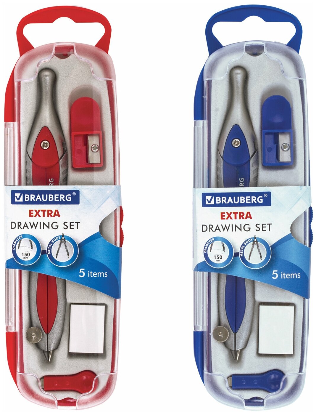 Готовальня BRAUBERG "Extra", 5 предметов (циркуль 125 мм, резинка, точилка, отвёртка, грифель), 210687