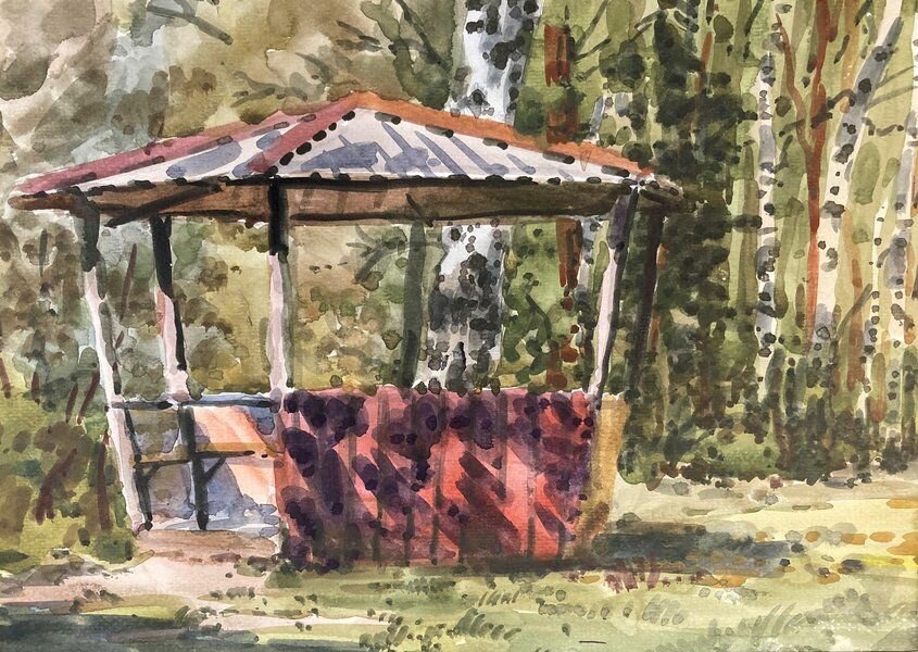 ART-Salon at Oktyabrskaya "Красная беседка" 20х28 см, бумага, акварель; ручная работа