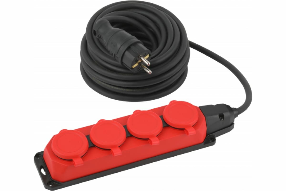 ЭРА Удлинитель силовой UK4e3x1,510mIP44(KG) с заземлением 4 розетки каучук 10м КГ 3x1,5мм2 IP44 Б0057586