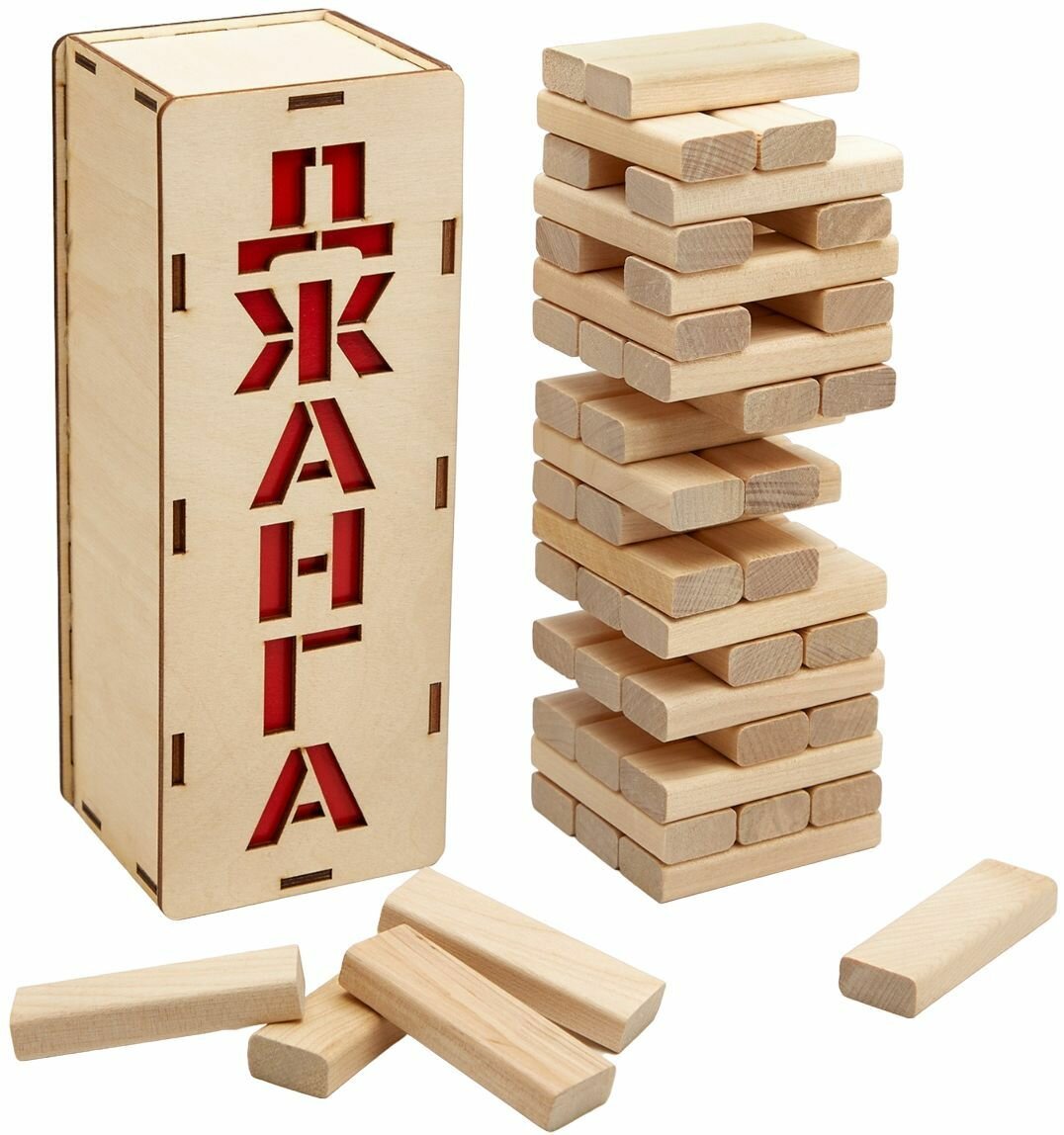 Падающая башня "Джанга. Люкс", развлекательная настольная игра на баланс, развитие ловкости и скорости реакции, для всей семьи и компании, 54 деревянных бруска, в деревянной коробке