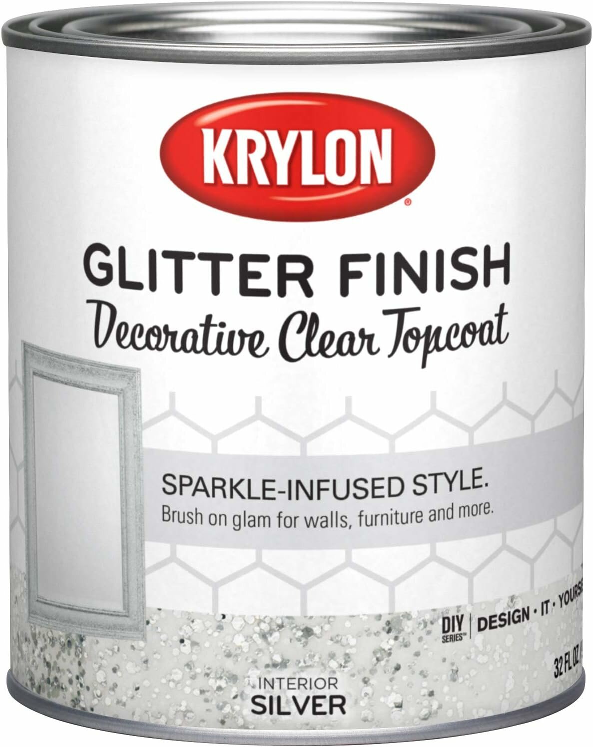 Краска Krylon Glitter Finish декоративное прозрачное покрытие с глиттером, серебро 0,946л