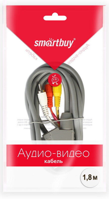 Кабель соединительный Smartbuy SCART - 3 RCA (M), 1,0 m, в пакете (KA518)/125