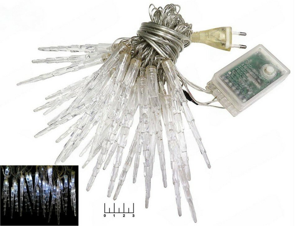 Гирлянда 28 светодиодов белая 5.5м "Сосульки" с контроллером