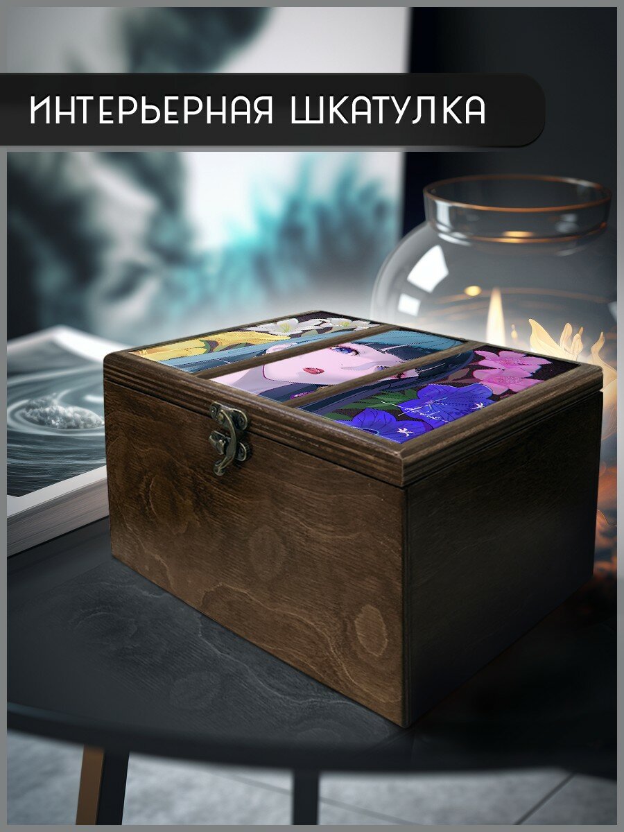 Шкатулка интерьерная "Тройная" для украшений универсальная 22x17x12 см Аниме Монолог фармацевта (Мао Мао, Император, Цветы, Женьши) - 844