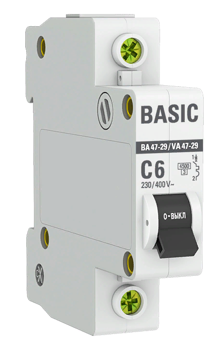 Автоматический выключатель EKF / ЕКФ ВА47-29 Basic 1Р 6А характеристика С 4.5кА, mcb4729-1-06C / электроавтомат