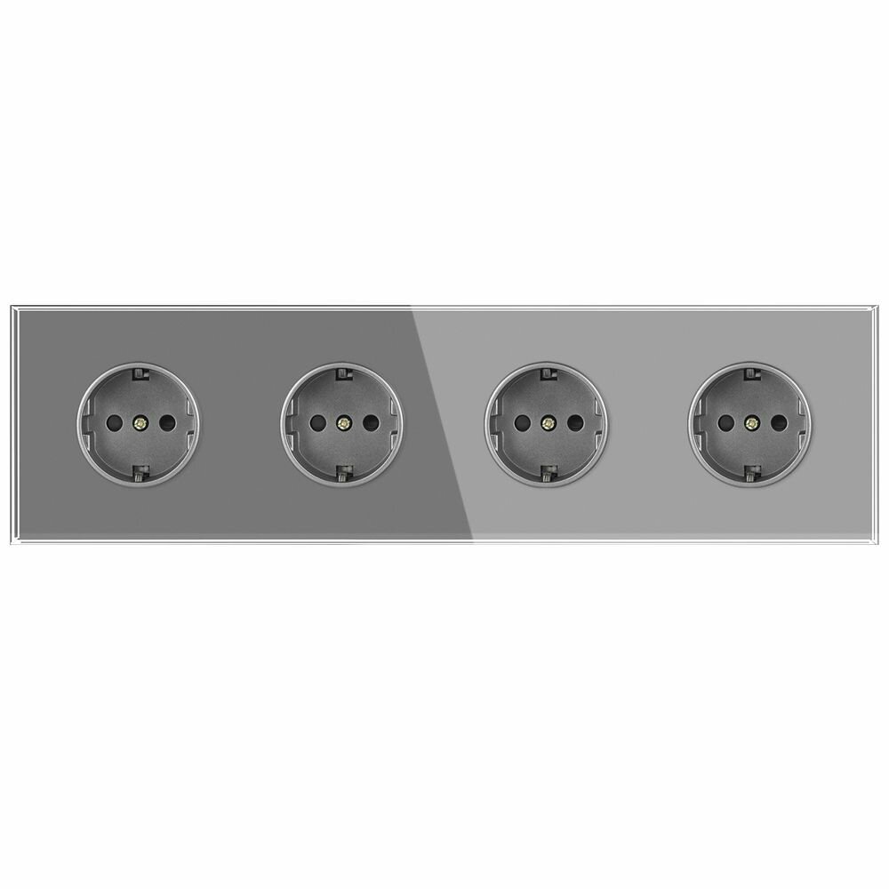 Розетка электрическая 4 поста 16А, рамка 295х82мм стекло, цвет серый