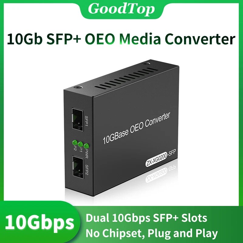 Медиаконвертер GoodTop 10 ГБ SFP+ OEO SFP в SFP, два слота 10G SFP+, оптоволоконный медиаконвертер 100M/1G/2,5G/10GBase-T EU Adapter