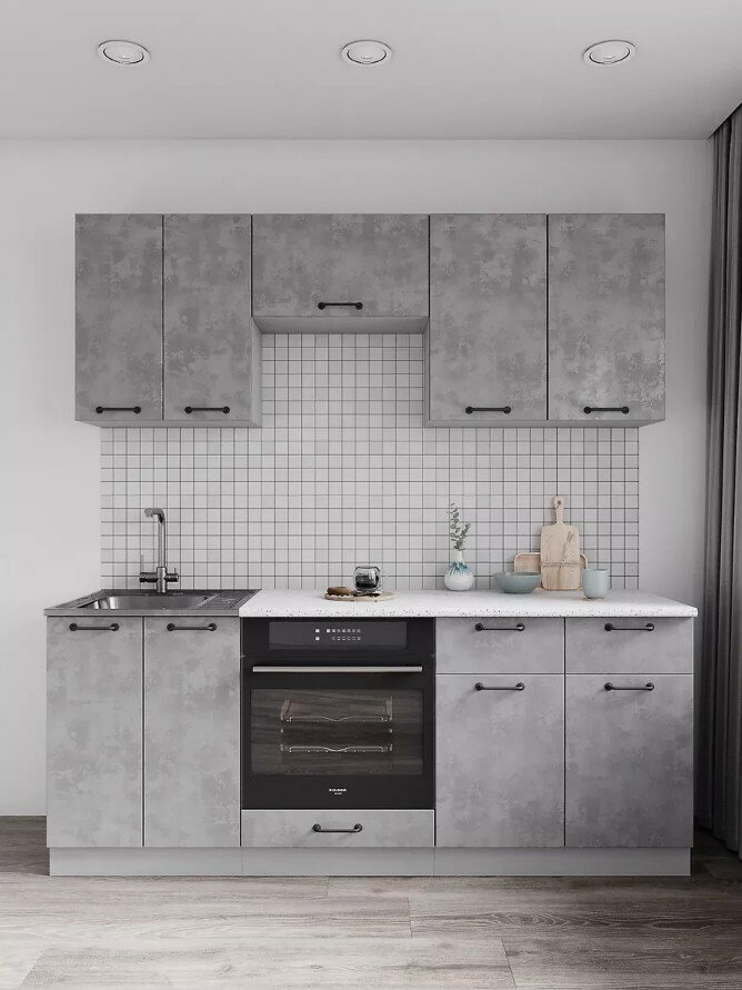 Кухня Стиль светло-серый бетон прямая гарнитур 2 м с ящиками без столешницы