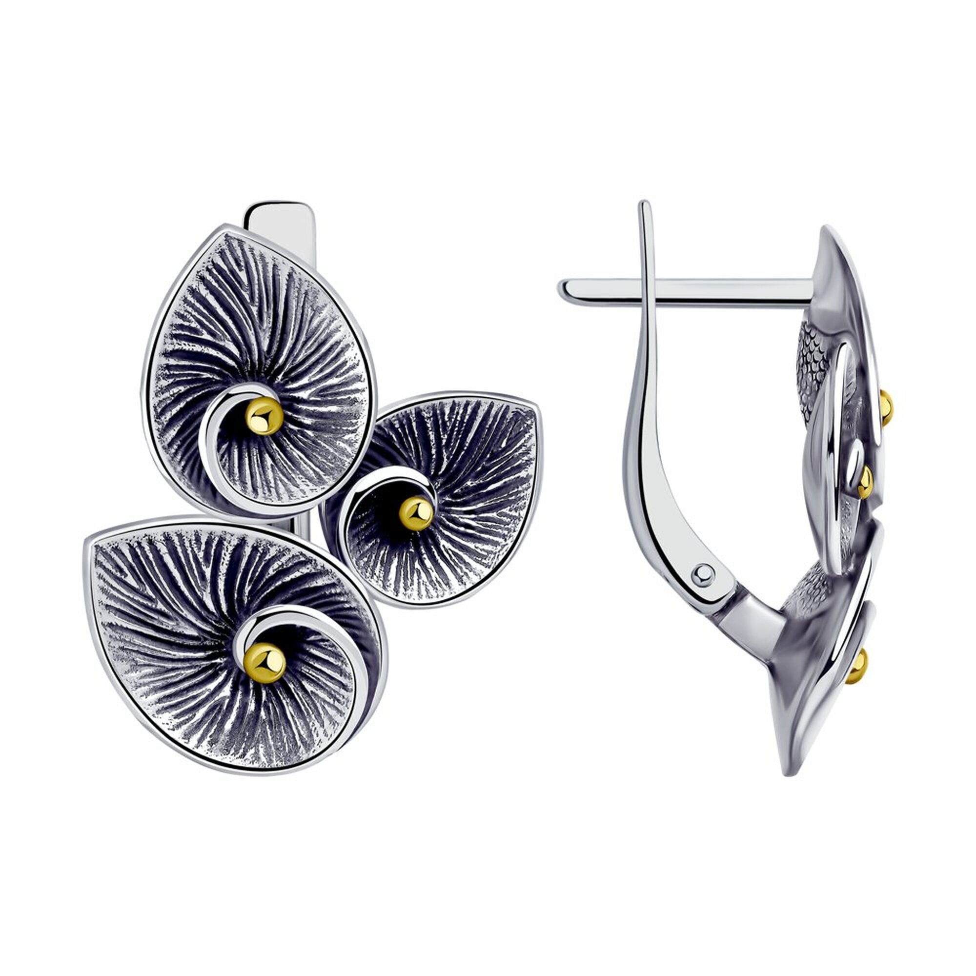 Серьги, серебро, 925 проба, чернение