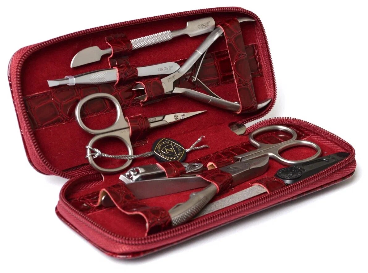 Набор маникюрный ZINGER MS-7106, на молнии, 8 инструментов, бордовый