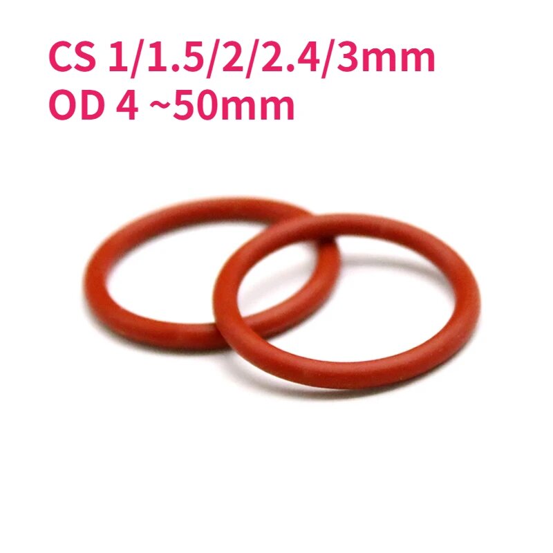 Красные силиконовые уплотнительные кольца CS 4~50 мм OD 11mm(100pcs), 1.5mm
