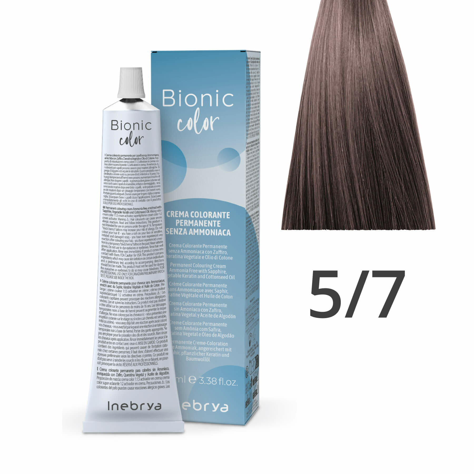 Краска для волос профессиональная без аммиака Inebrya Bionic Color 5/7 Светлый каштановый Коричневый 100 мл