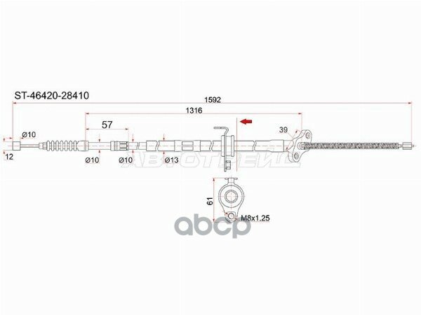 Трос ручного тормоза Toyota Lite Ace 96-07 / Lite Ace Noah 96-01 (Справа) Sat арт. ST-46420-28410