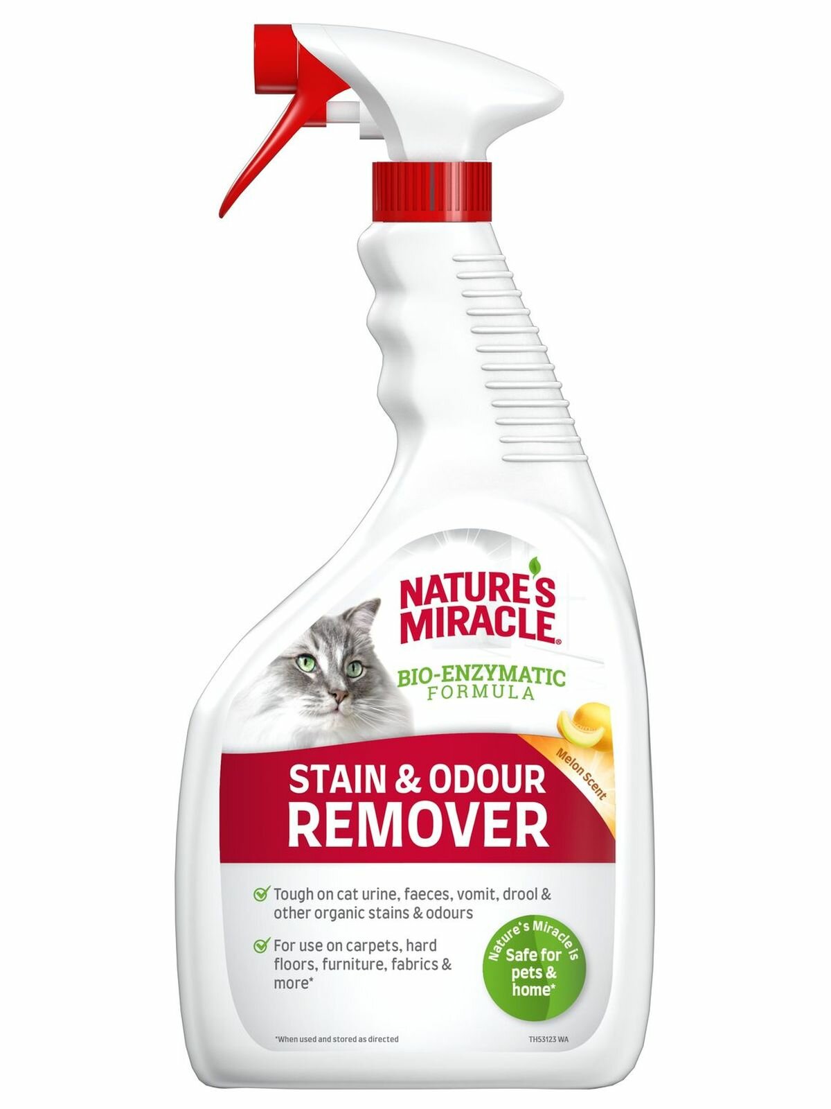 Уничтожитель пятен и запахов Nature's Miracle для кошек универсальный с ароматом дыни, спрей 946 мл