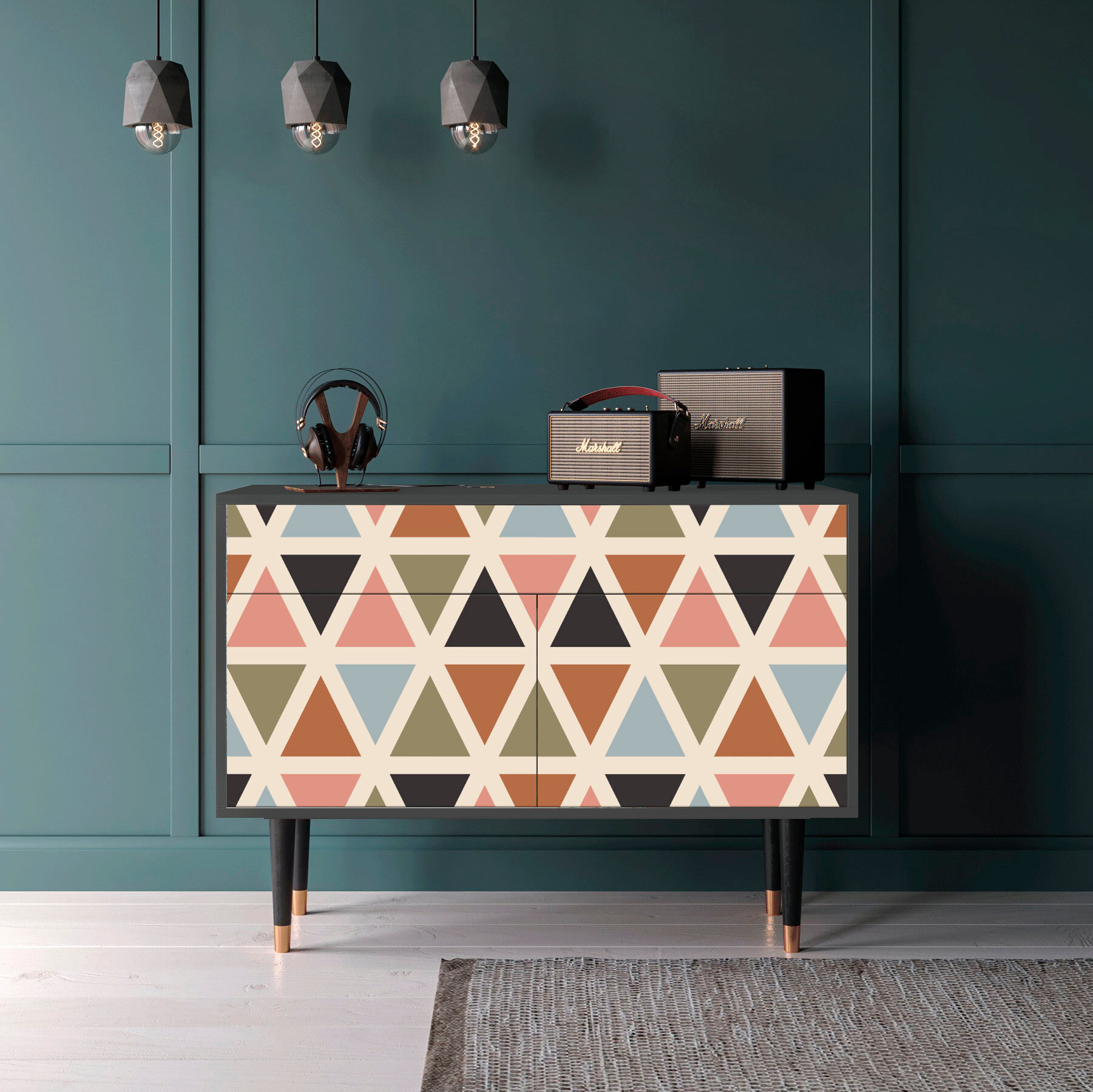 Комод - STORYZ - BS4 Royal Triangles, Размер - 115 x 85 x 48 см, Цвет корпуса - Антрацит