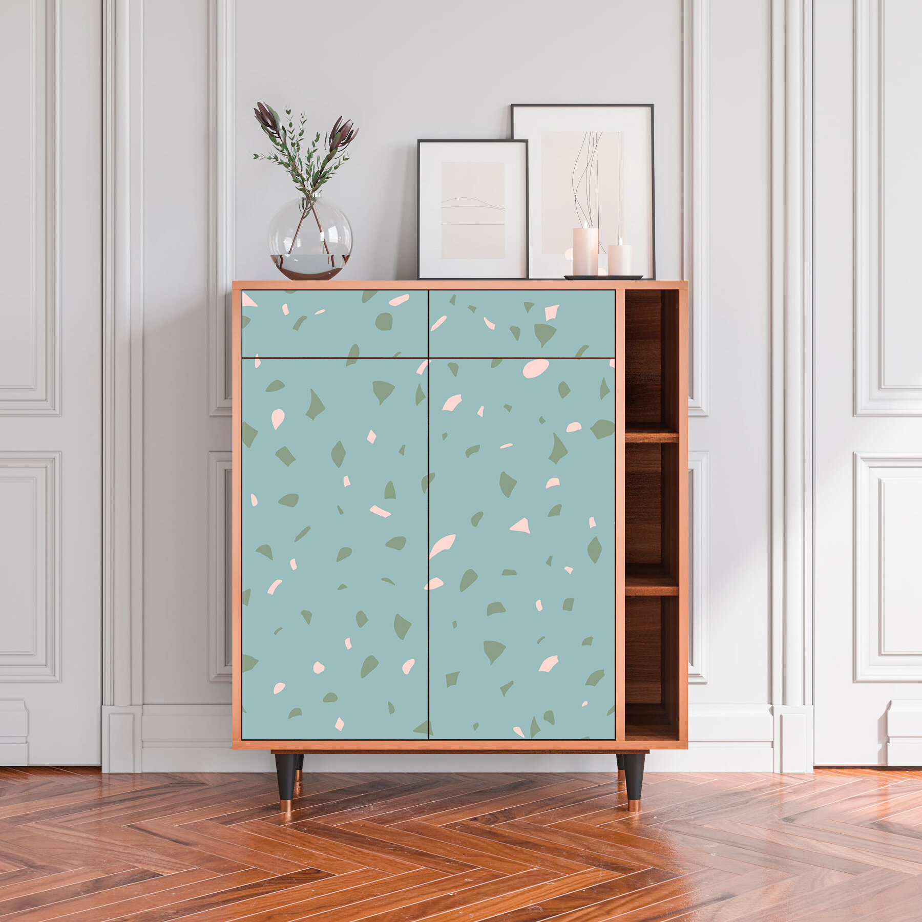 Комод - STORYZ - BS6 Blue Drops, Размер - 94 x 110 x 41 см, Цвет корпуса - , Орех