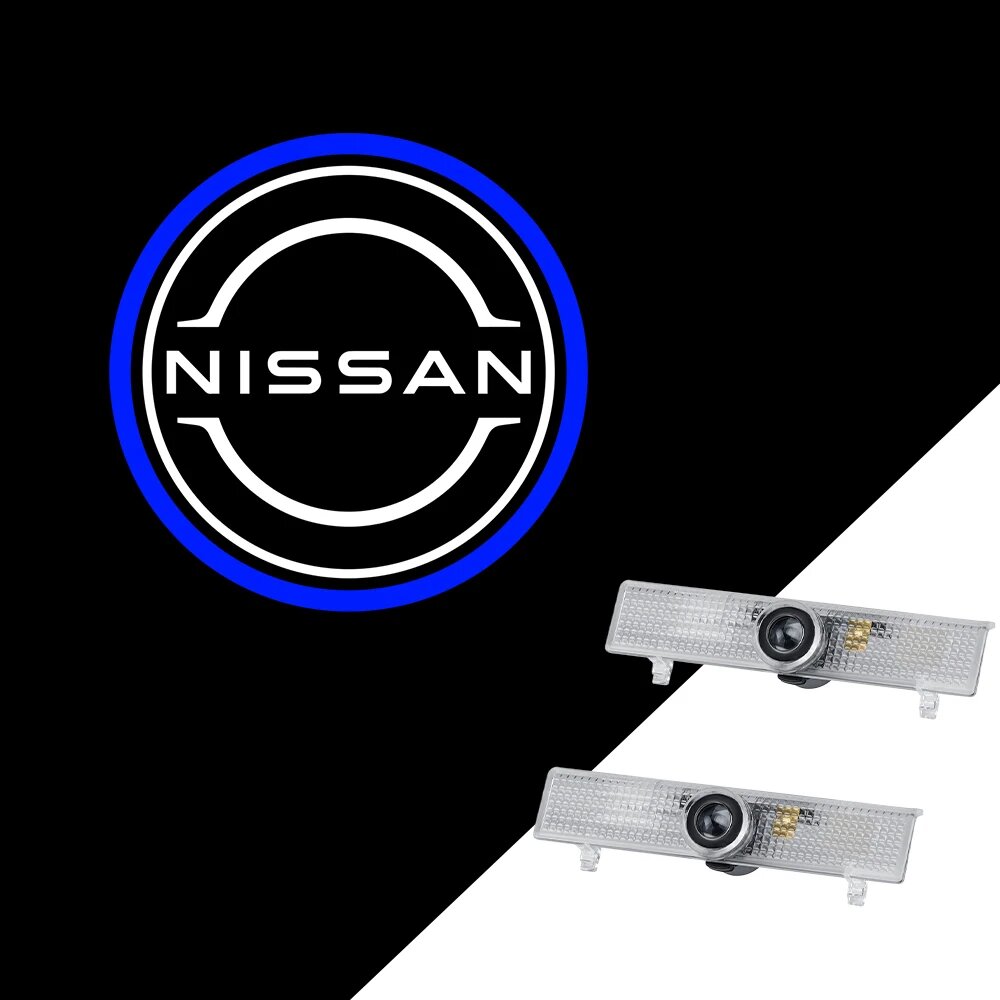 2 шт, эмблема двери автомобиля, светодиодная лампа приветствия, лазерный проектор, blue-Nissan