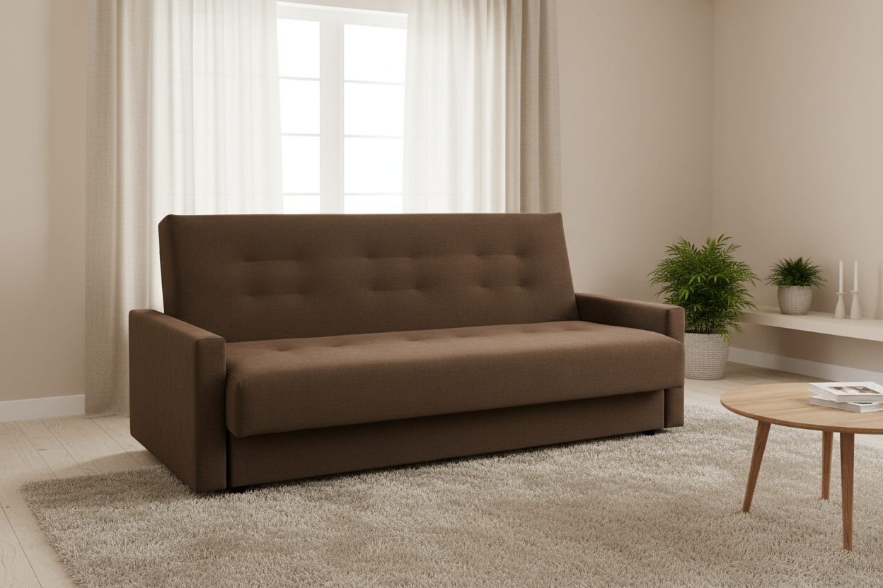 Диван кровать FotoDivan "Милан 140", раскладной, прямой, механизм "книжка", коричневый