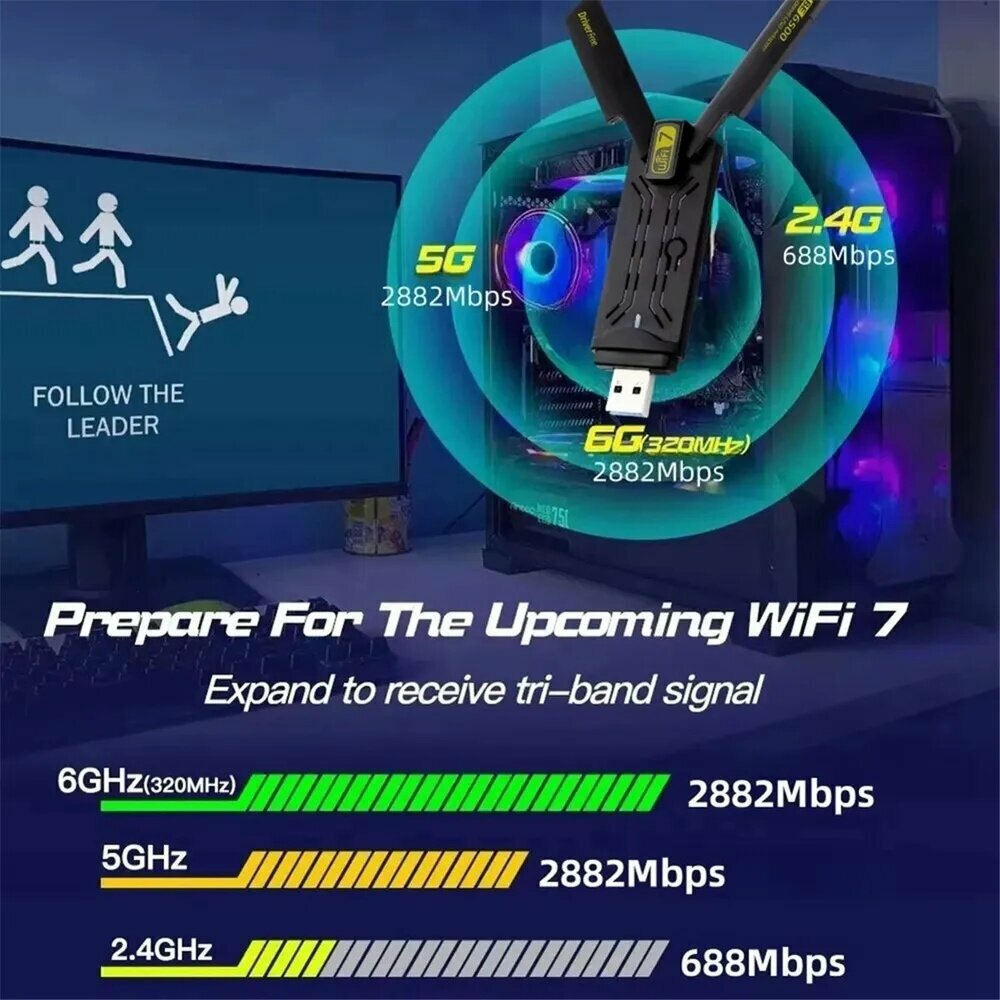 USB-адаптер WiFi7 6500 Мбит/с для Win 10/11 — фото 1