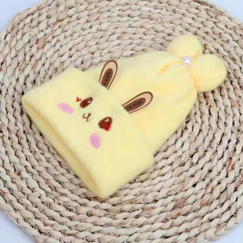 Осенне-зимняя новогодняя шапка с кроликом, шапка для новорожденного, утепленная детская теплая двухслойная шерстяная шапка для детей 0-6 месяцев