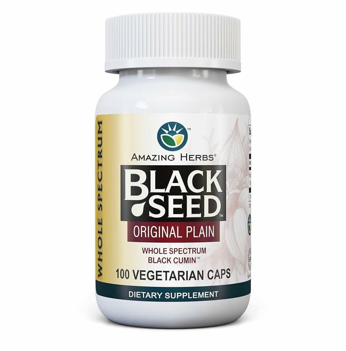 Amazing Herbs, Black Seed Original Plain, Молотые семена черного тмина, 100 капсул
