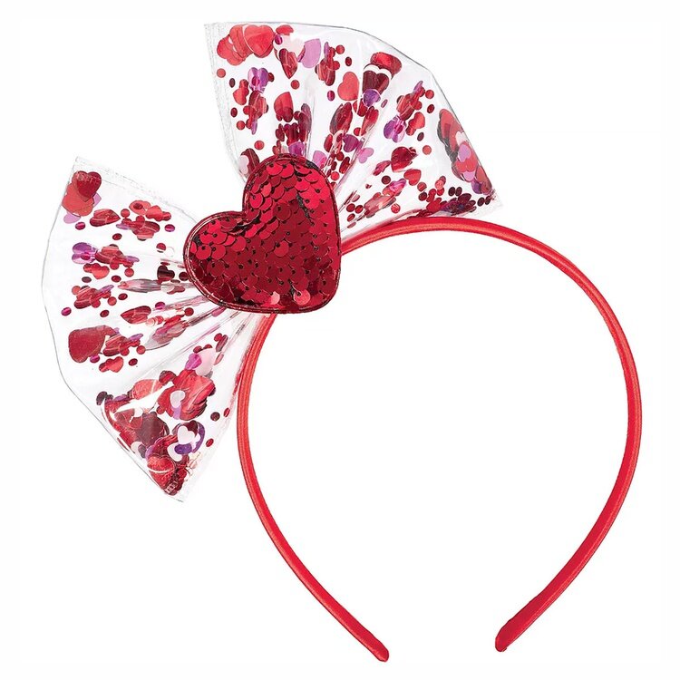 Карнавальный ободок КНР бант, сердца красные, пластиковый